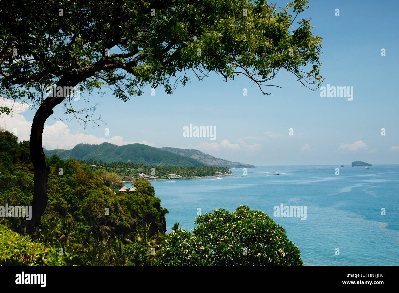 Looking over the ocean from a high point of view in Bali, Indonesia ...