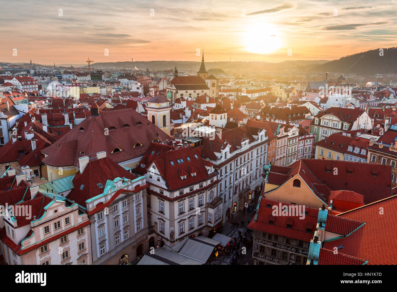 Top view to red roofs skyline of Prague city Czech republic Stock Photo ...