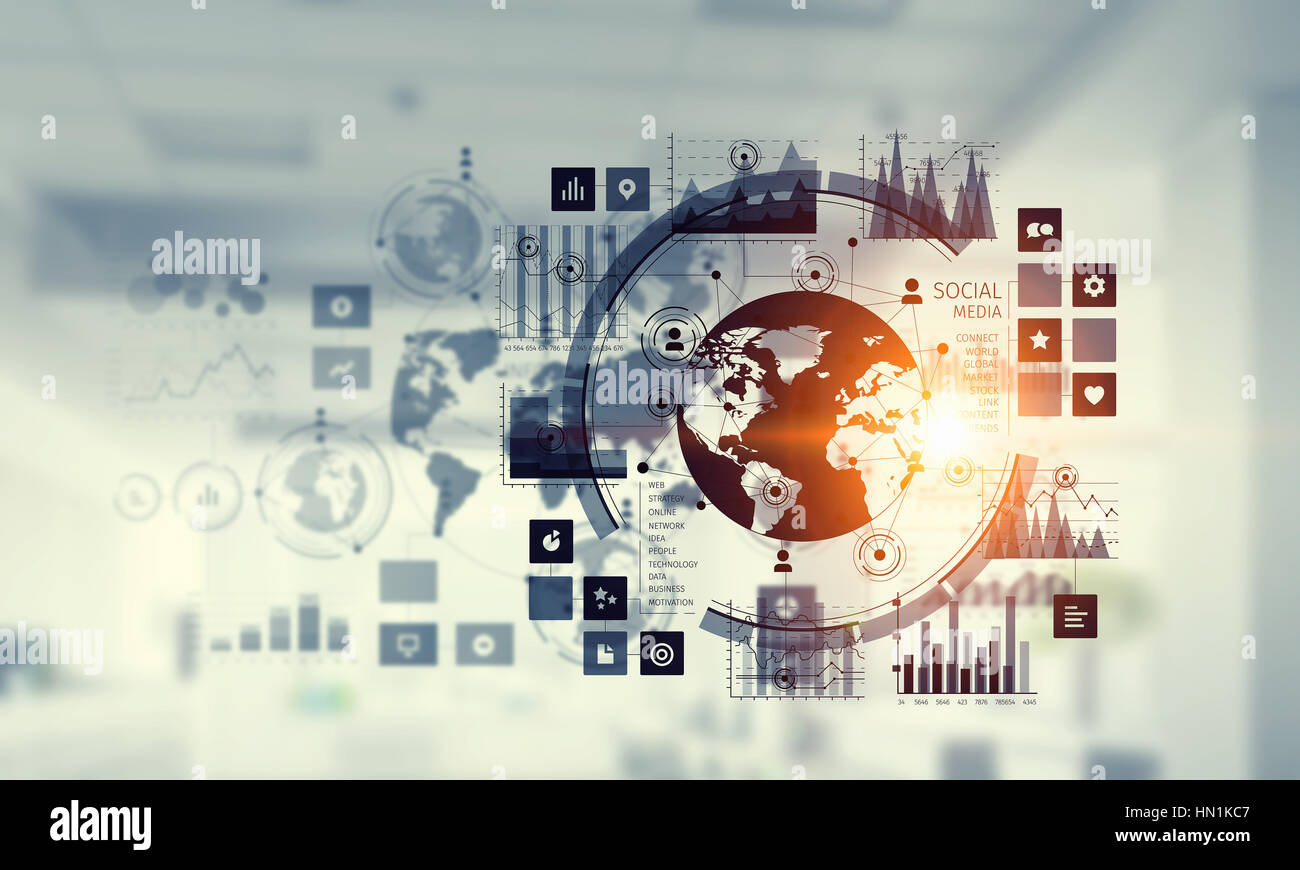 Office interior and social connection lines as networking concept ...