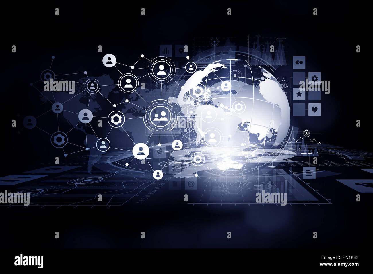 Global social media concept with technology planet and connection lines ...