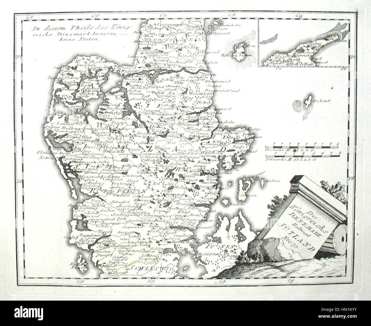 This historical map from 1791 depicts the geography of Denmark as it ...