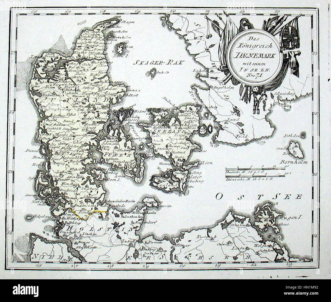 Map of Denmark in 1791 by Reilly 071 Stock Photo - Alamy