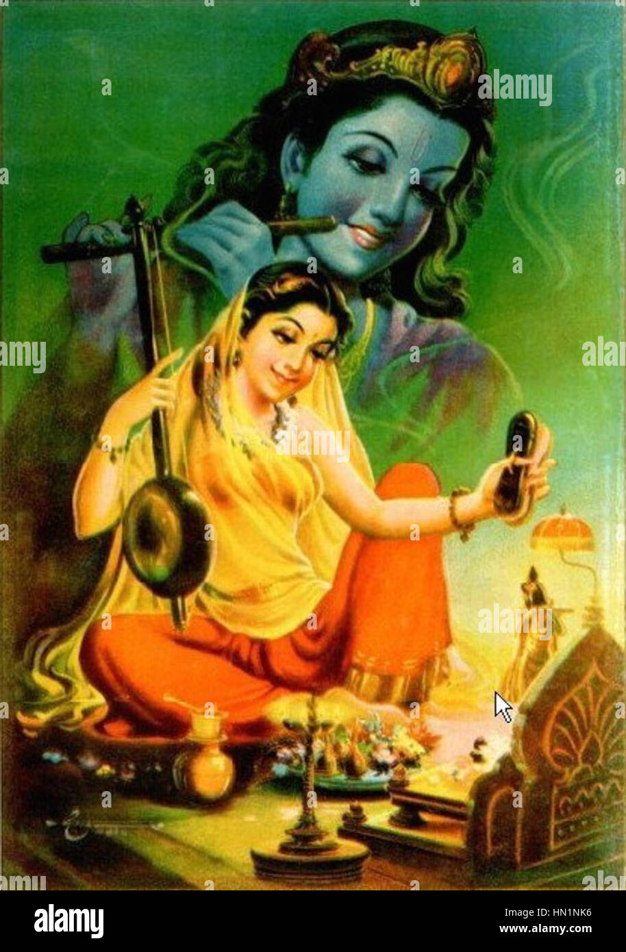 This crop of a larger image depicts Meerabai, a 16th-century poetess ...