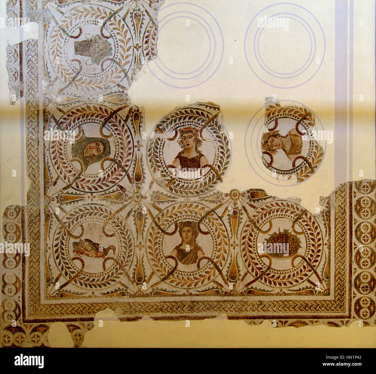 The 'Musee Lamta, Mosaique 4' is a detailed mosaic that reflects the ...