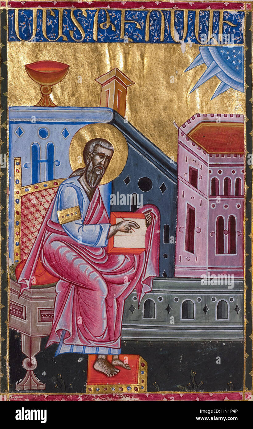 The painting 'Saint Matthew' by Malnazar captures the biblical figure ...