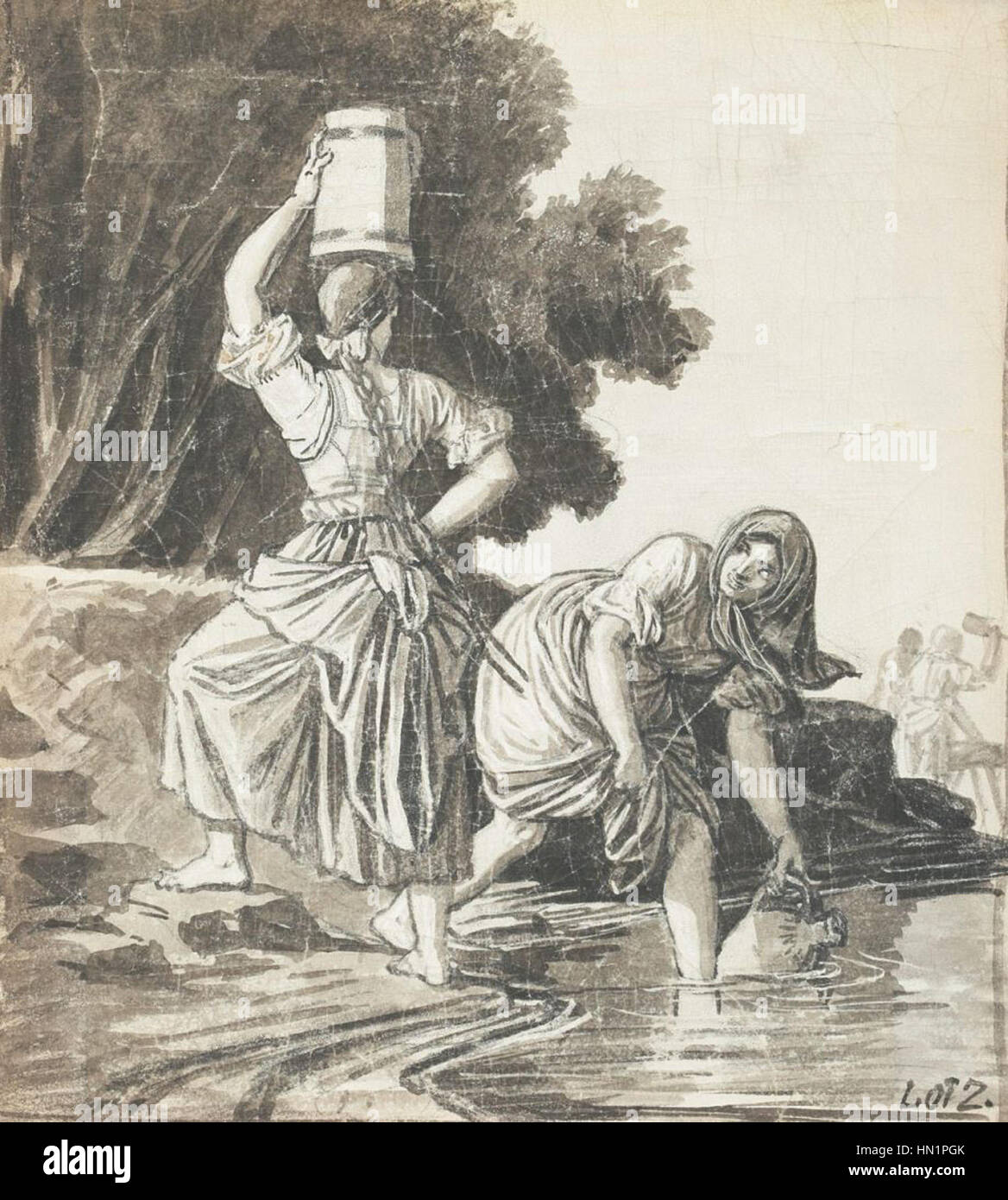 A work by Hungarian artist Károly Lotz, depicting women carrying water ...
