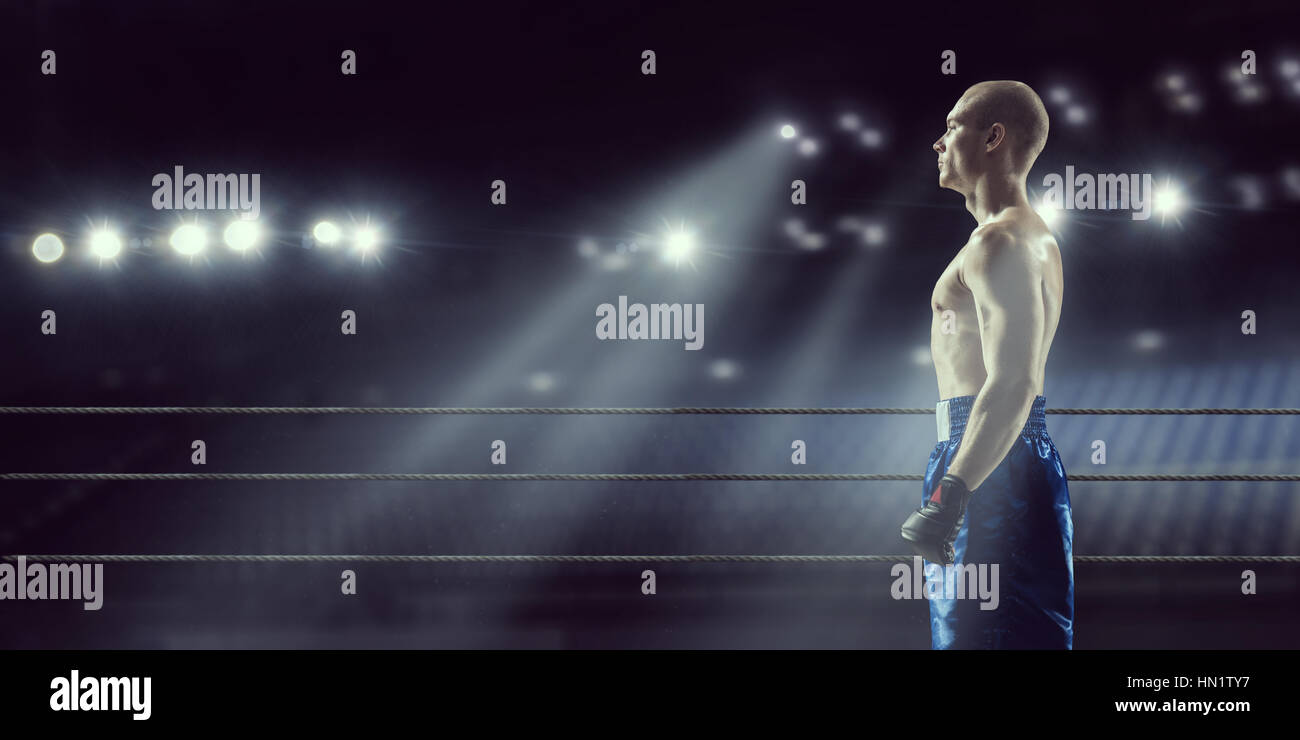 Professional box fighter on grand arena. Mixed media Stock Photo - Alamy