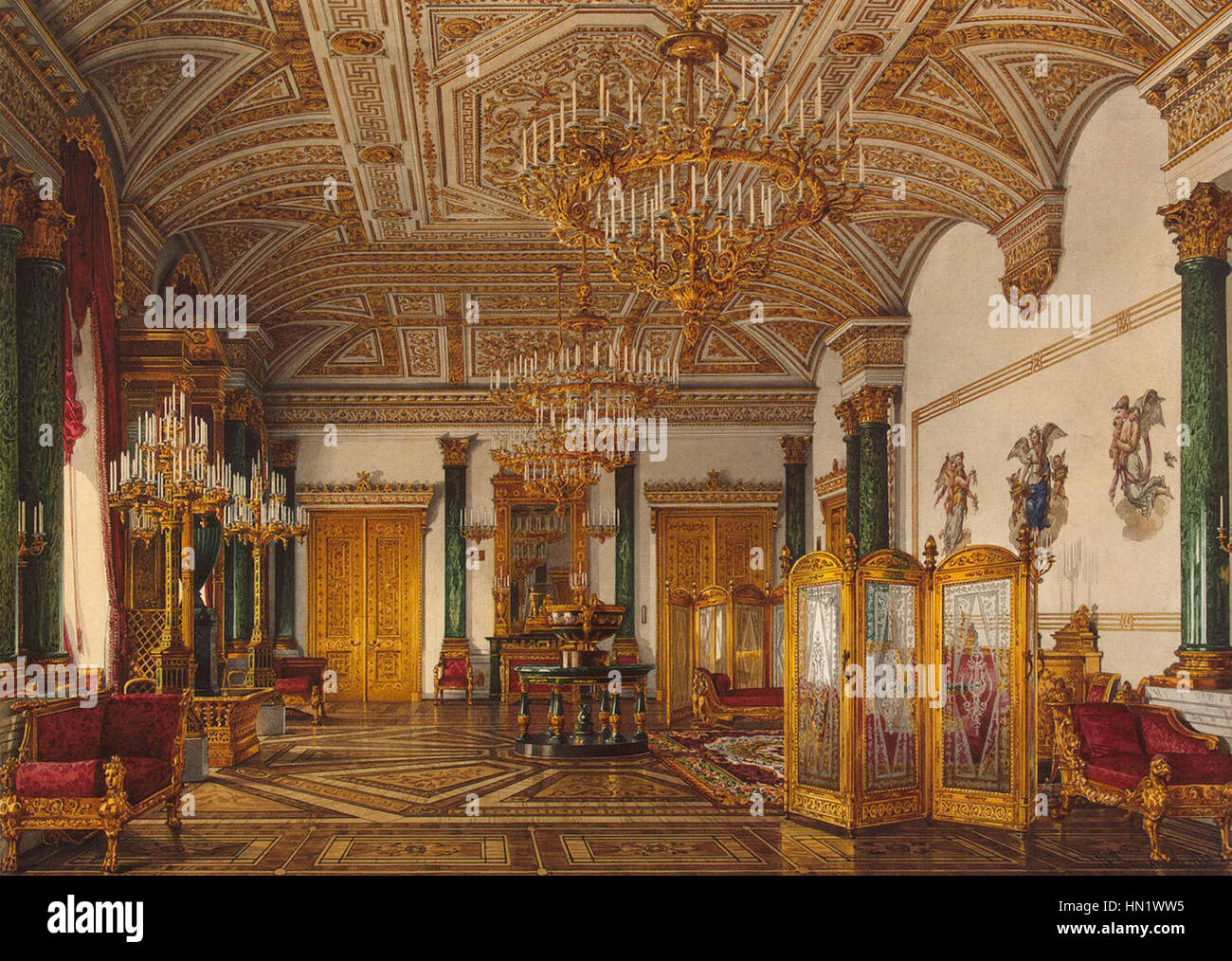 The Malachite Room is a famous interior design in the Catherine Palace ...