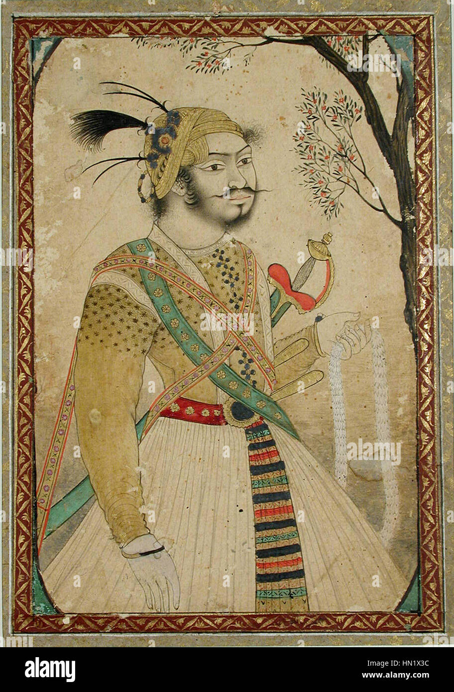 This image depicts Nazar Khan of Balkh, holding a garland, which ...