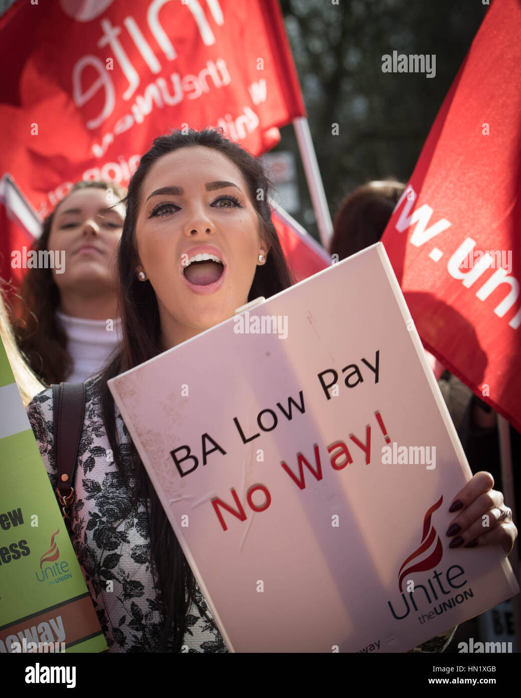 British Airways cabin crew demonstrate outside the Houses of Parliament ...