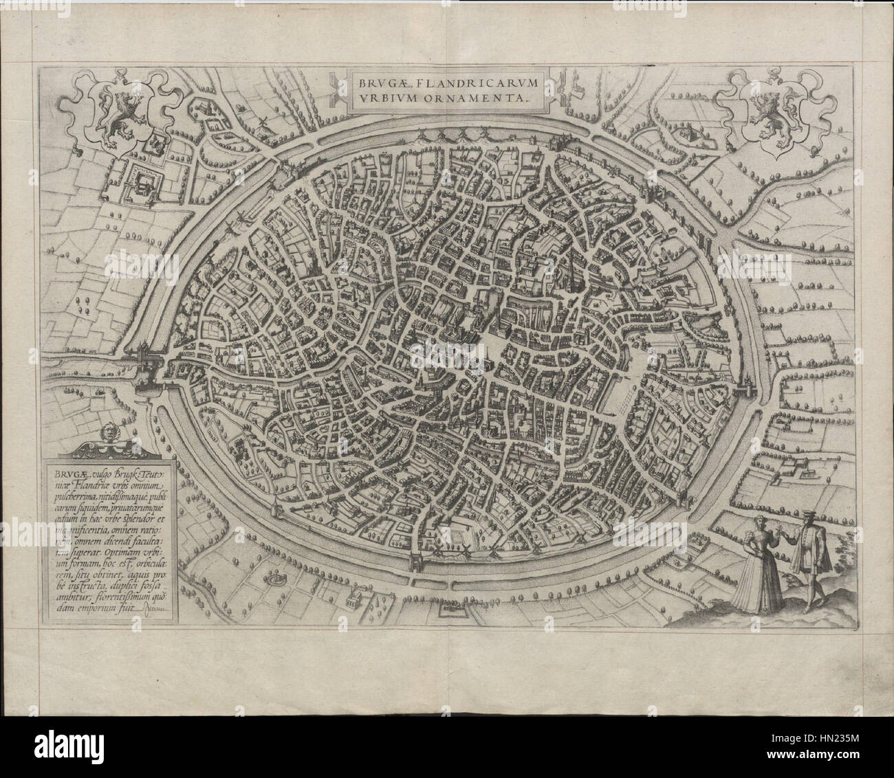 Map of Bruges by Braun and Hogenberg Stock Photo - Alamy