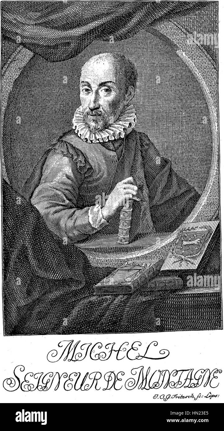 Michel de Montaigne, Portrait from Tietz edition (1753 Stock Photo - Alamy