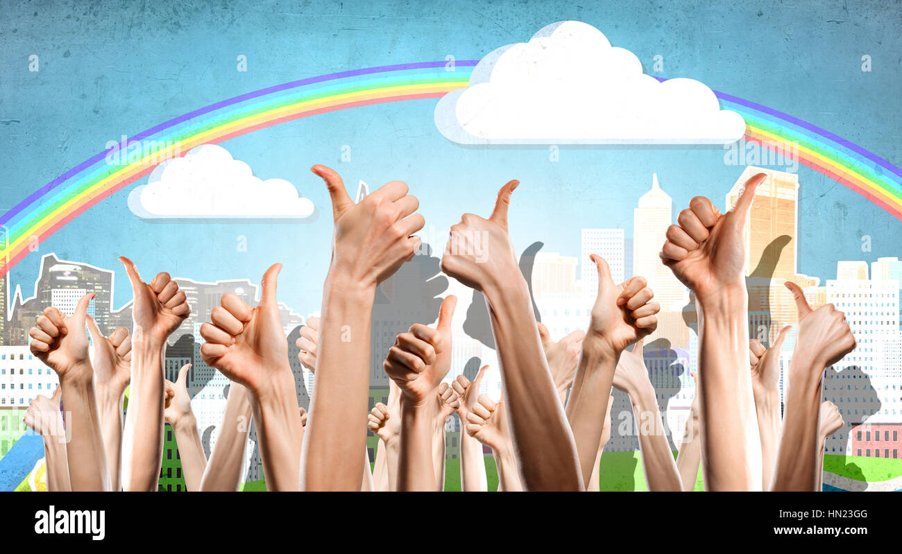 Row raised hands showing hi-res stock photography and images - Alamy
