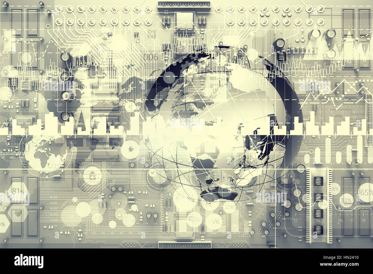 Digital interface background with graphs and diagrams. 3D rendering ...