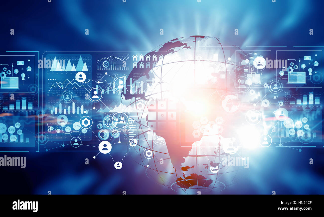 Digital interface background with graphs and diagrams. 3D rendering ...