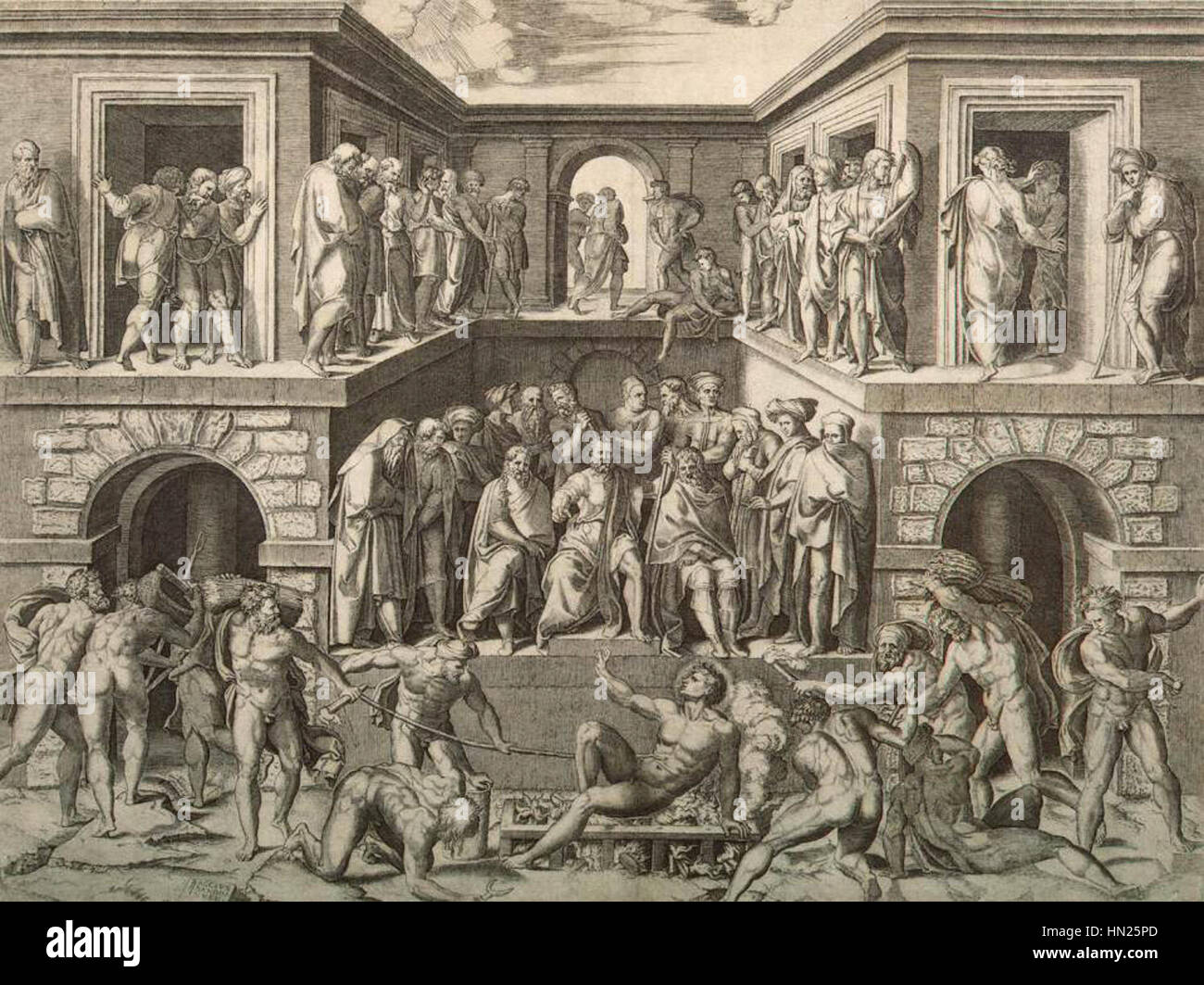 Marcantonio Raimondi’s engraving 'Martyrdom of St. Lawrence' depicts ...