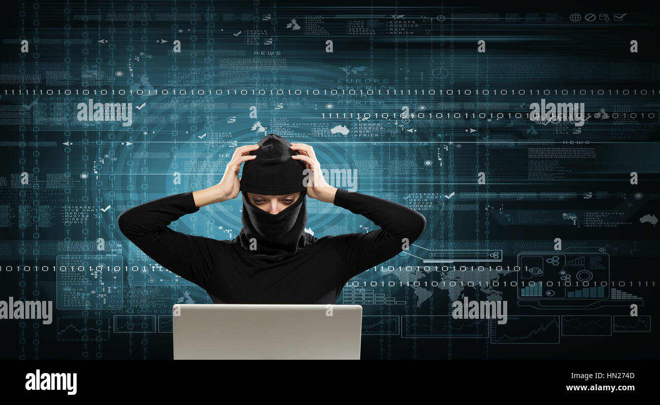 Female hacker in black mask hi-res stock photography and images - Alamy