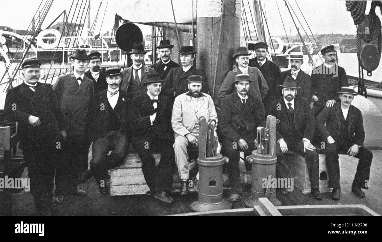 This artwork shows the members of an expedition, likely from the 19th ...