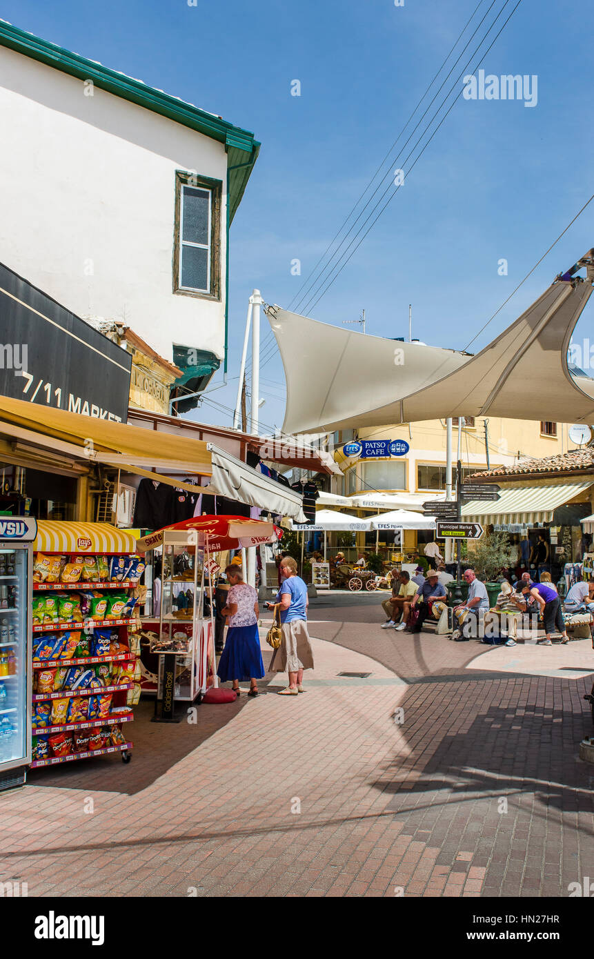 Shops on a street in Nicosia, the capital of the Republic of Cyprus ...