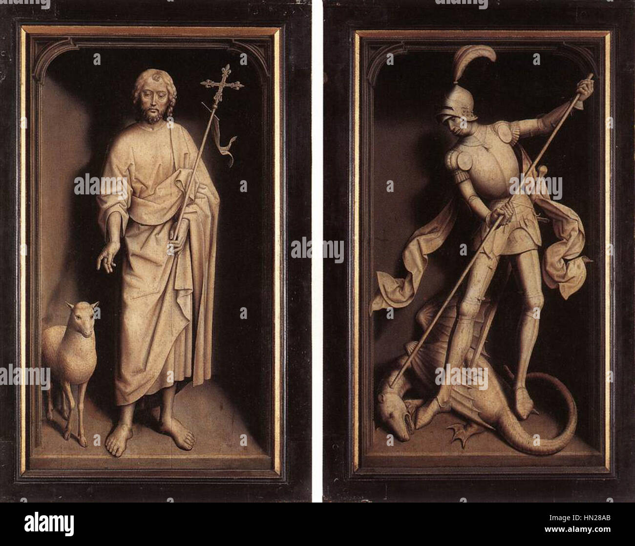 The 'Memling Triptych of Family Moreel' is a detailed triptych by Hans Memling, showcasing the ...