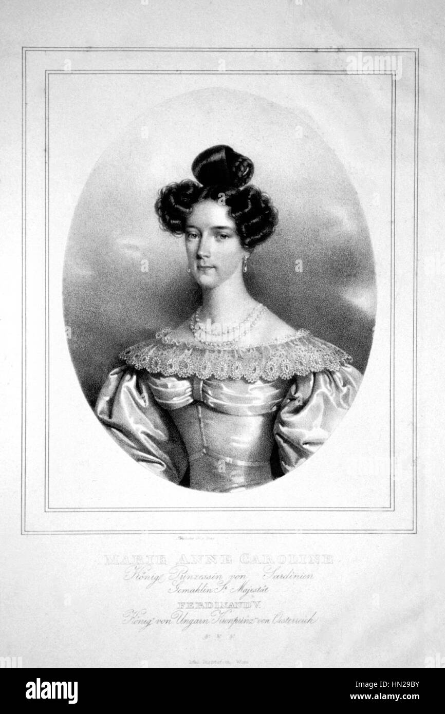 This lithograph depicts Maria Anna of Savoy-Sardinia, an important ...