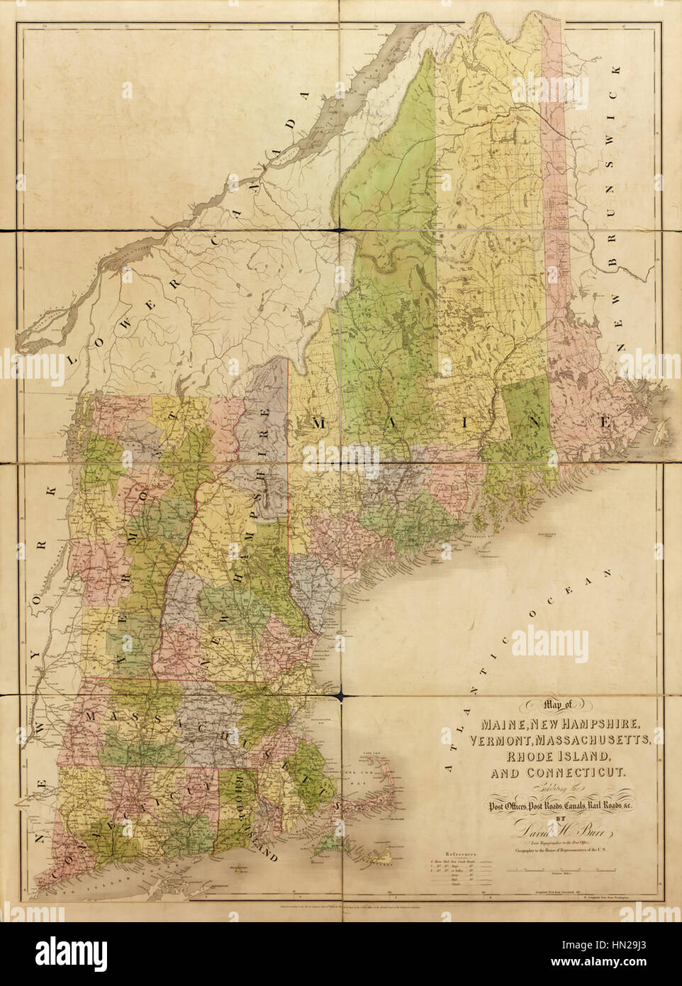 Map of Maine, New Hampshire, Vermont, Massachusetts, Rhode Island, and ...