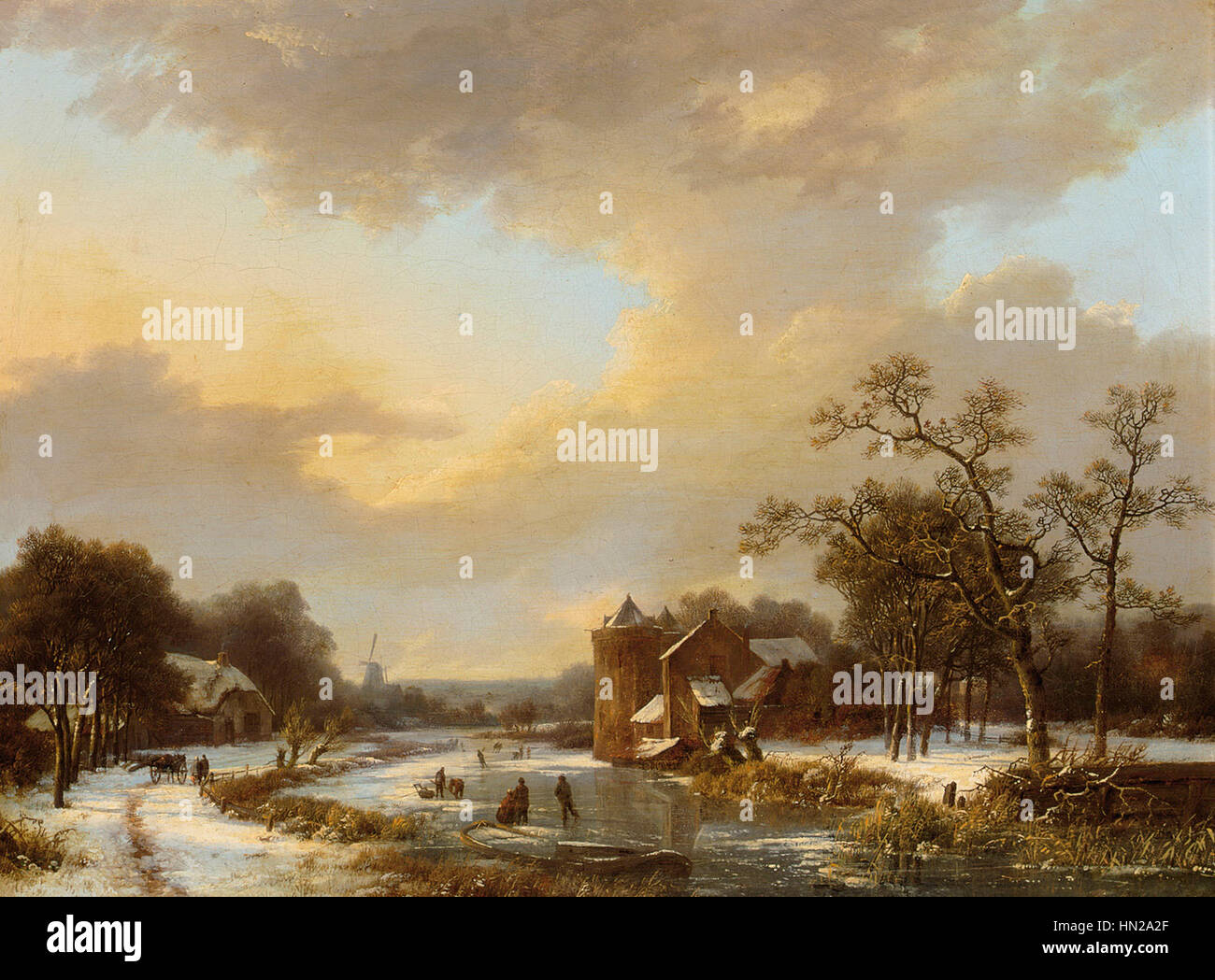 Marinus Adrianus Koekkoek - An extensive Dutch river landscape with ...