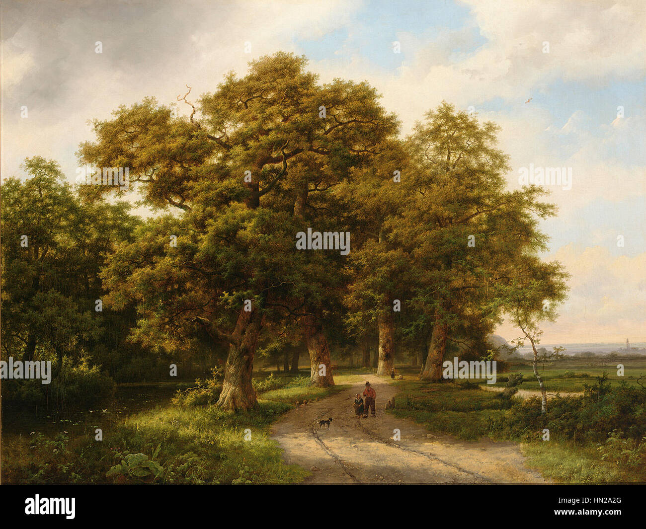 Marinus Adrianus Koekkoek - A wooded landscape with figures on a ...