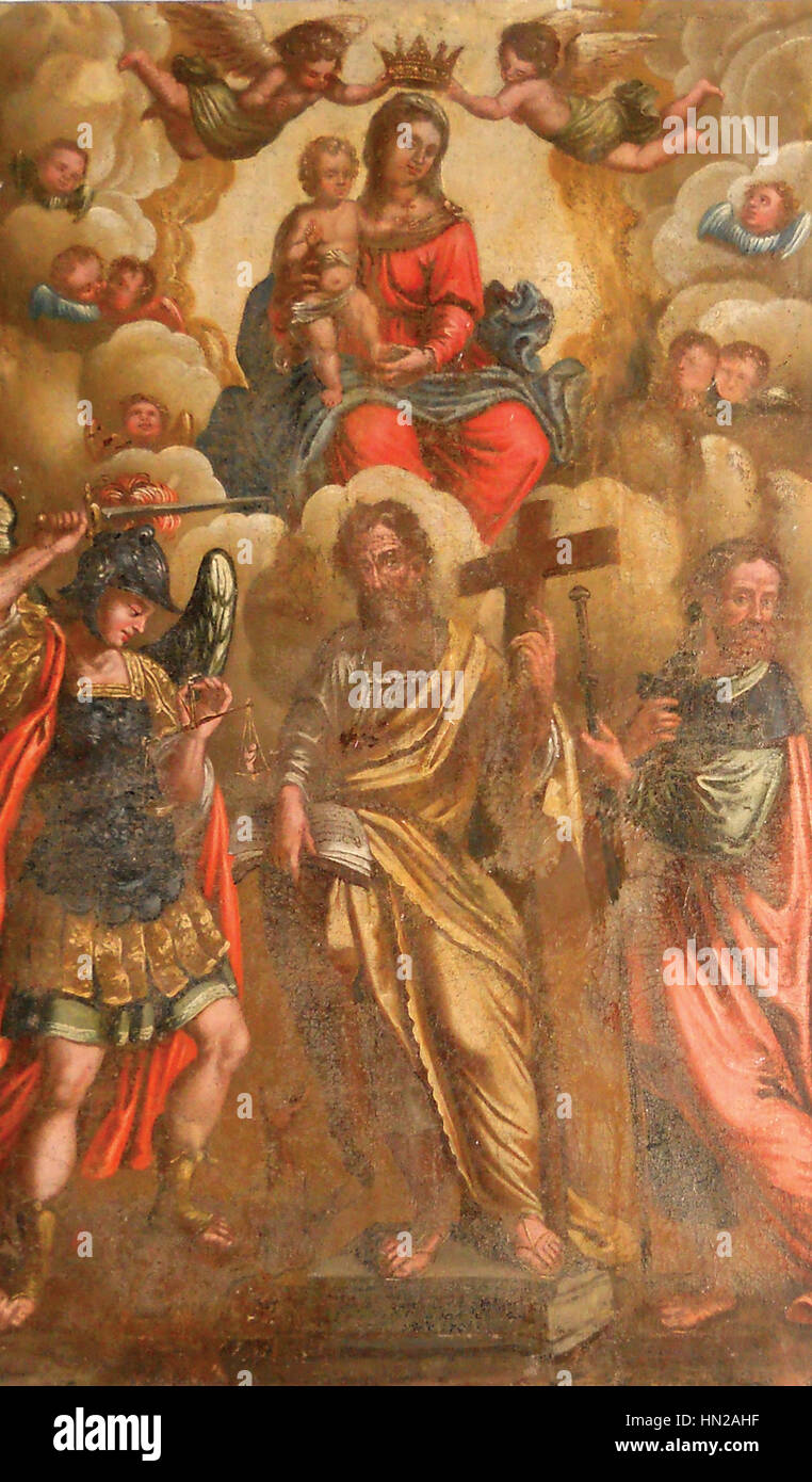 'Marija z detetom' (Mary with Child) is a traditional depiction of the Virgin Mary holding the ...