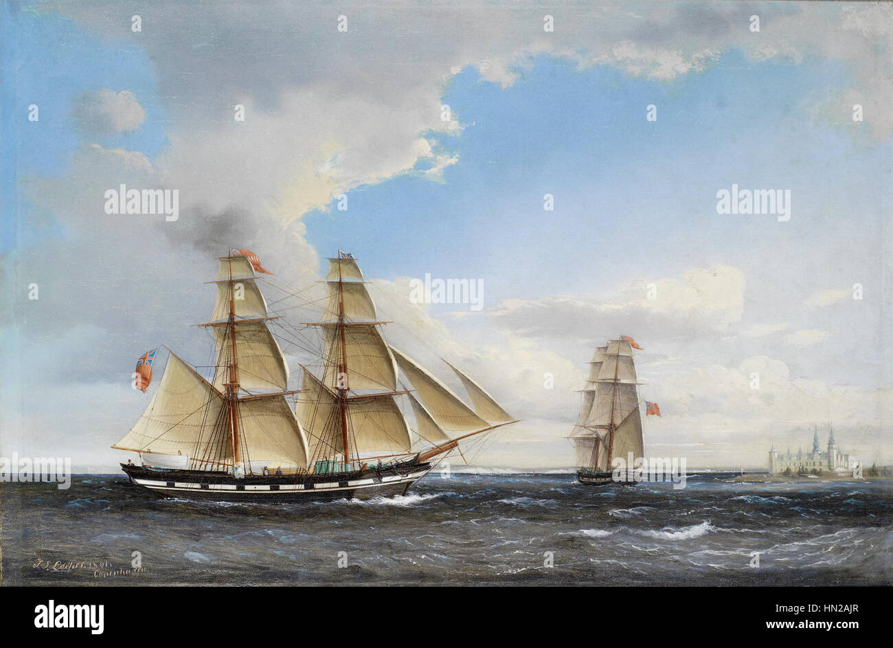 Jens Thielsen Locher - An English brig off Elsinore (1861 Stock Photo ...
