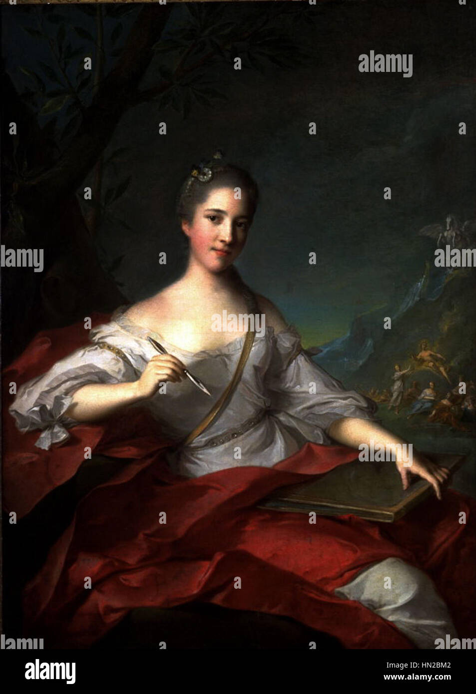 Jean-Marc Nattier’s *Madame Boudrey as a Muse* (1752) presents a woman ...