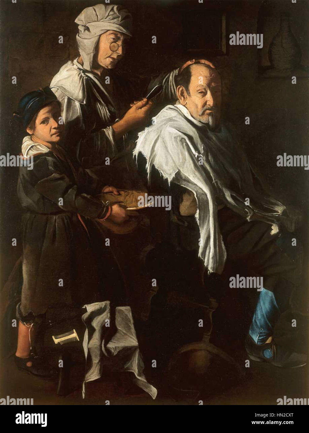 The painting 'Maestro della tela jeans (barbiere)' is attributed to an ...