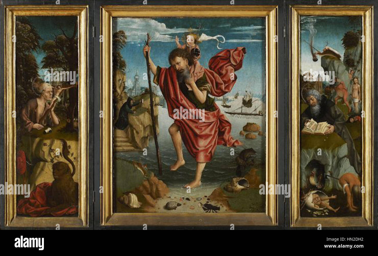 The Triptych by the Master of the Legend of Mary Magdalene, featuring St. Christopher, showcases ...