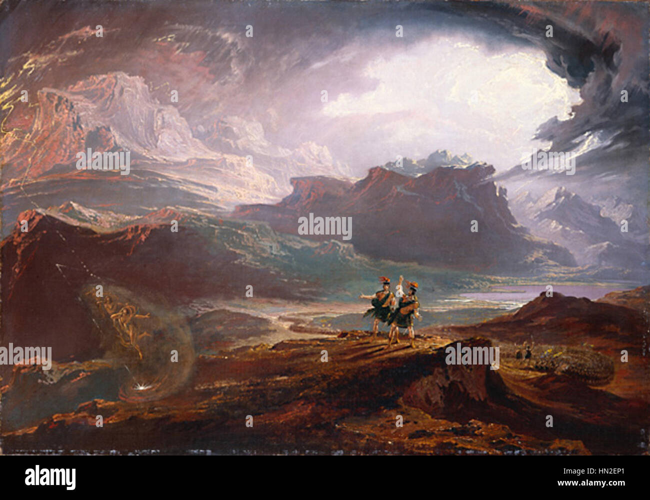 This artwork is based on Shakespeare's tragedy 'Macbeth,' depicting key ...