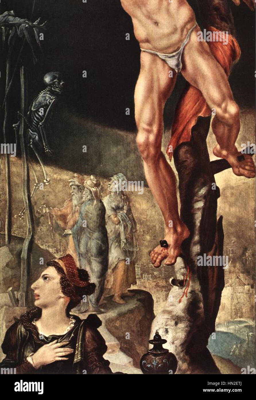 Maarten van Heemskerck's detailed depiction of the Crucifixion captures the emotional intensity ...