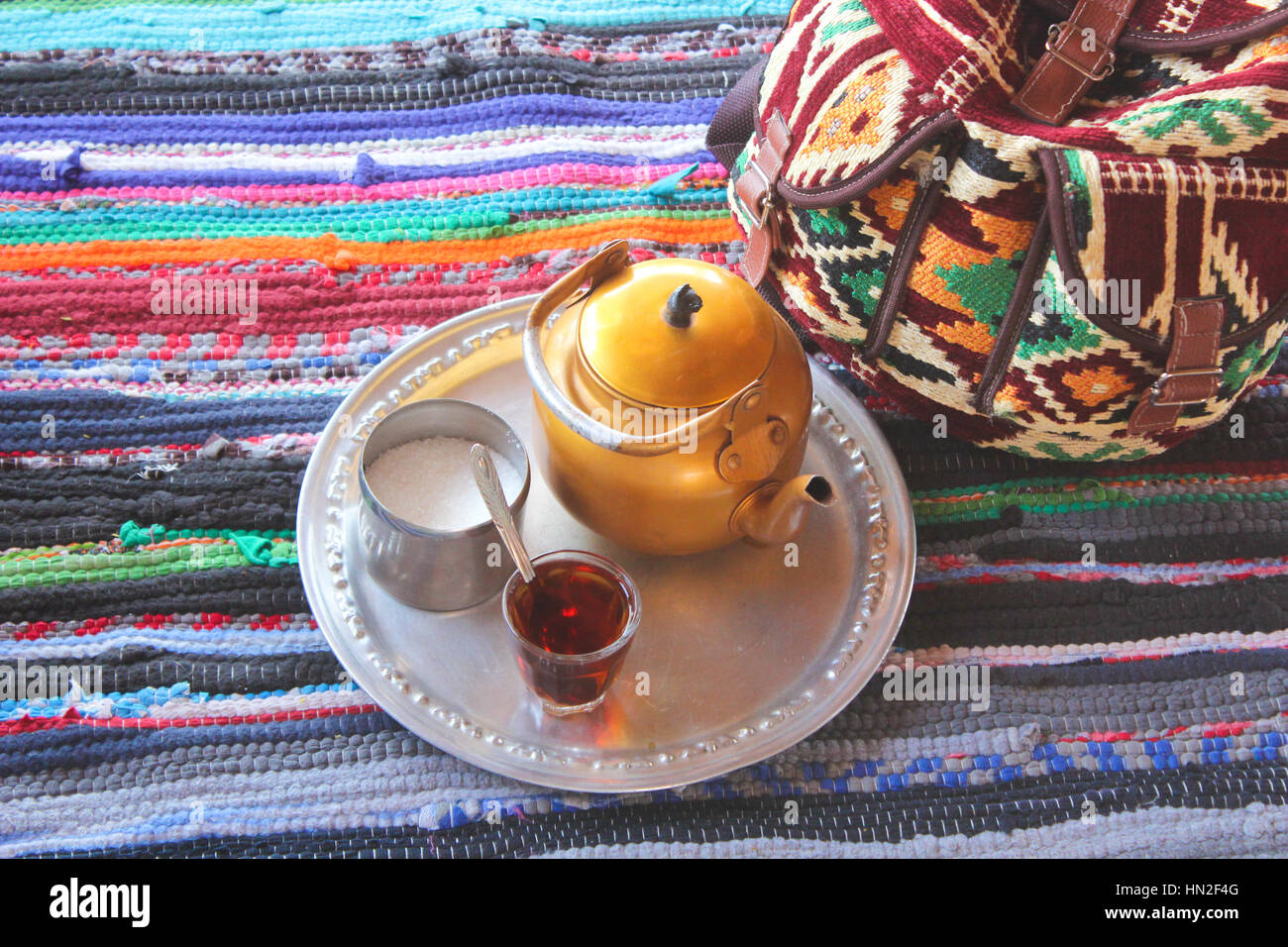 Artistic Bedouin Tea with Sugar and with Artistic Background in Ras ...