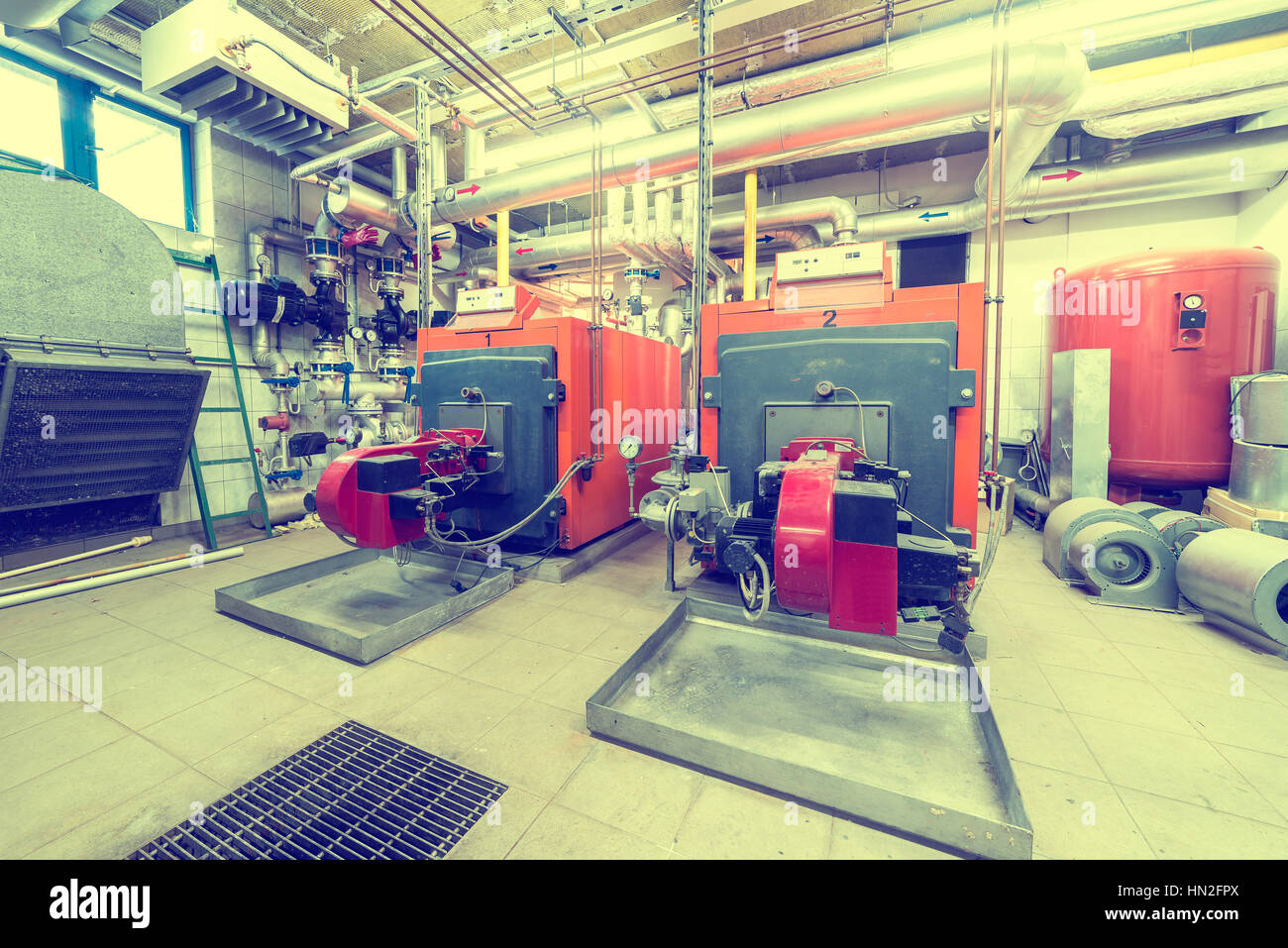 two huge furnaces in the boiler room Stock Photo - Alamy