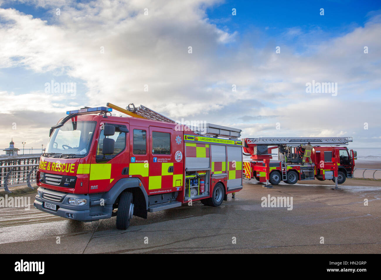 UK Fire service training on sea front Stock Photo - Alamy