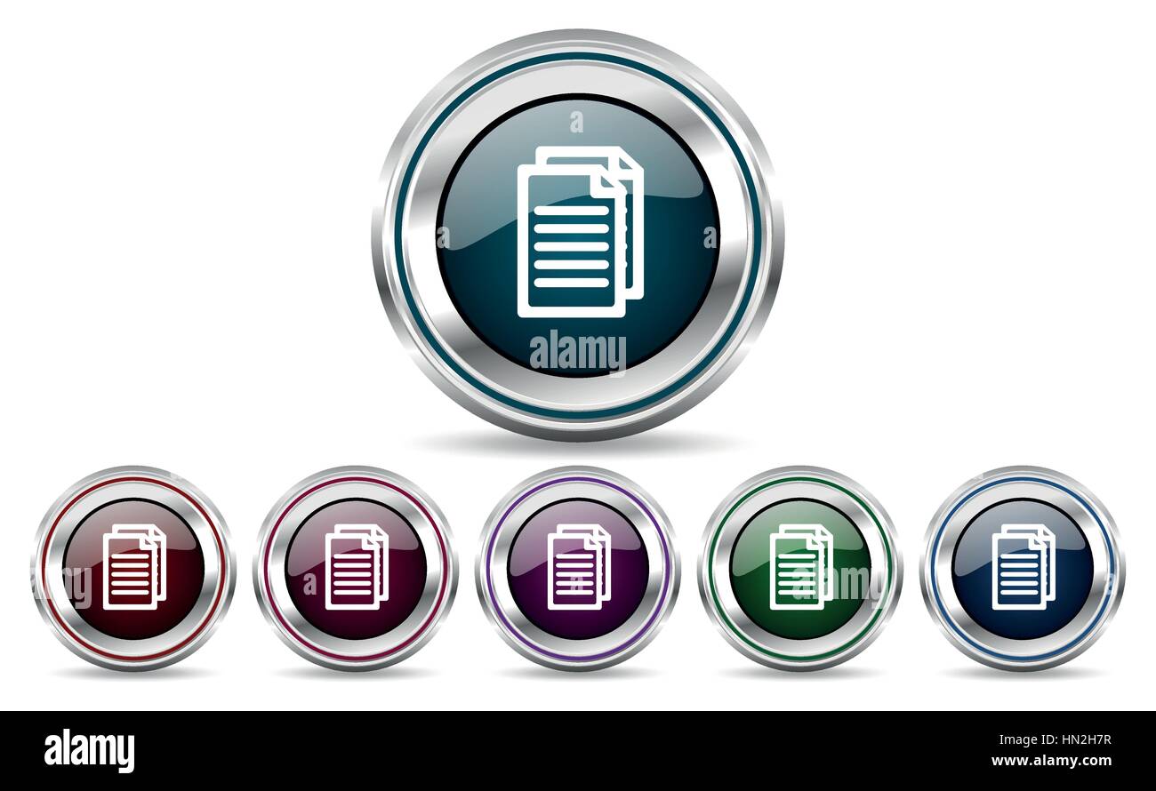 Document set of round silver metallic border vector icons on white ...