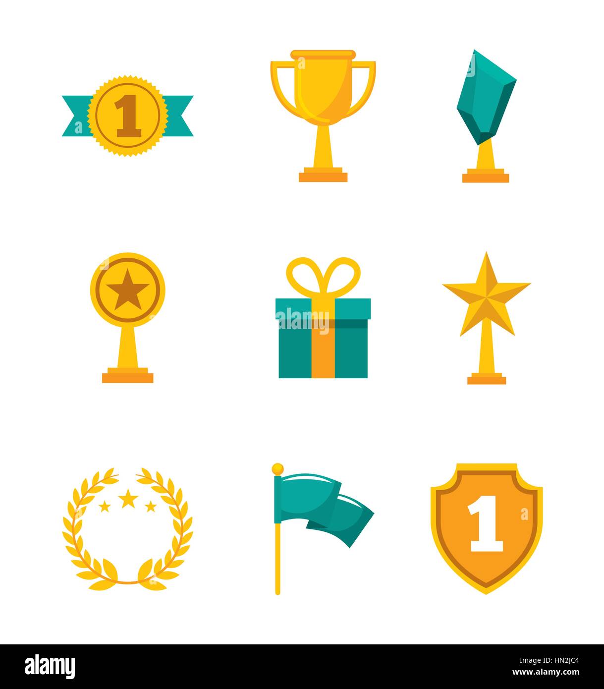 icon set of winner prizes items over white background. colorful design ...