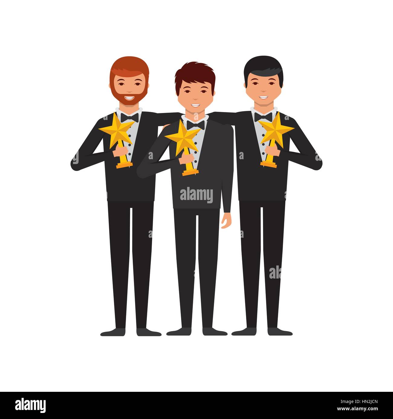 group of actors with stars trophies cartoon icon over white background ...