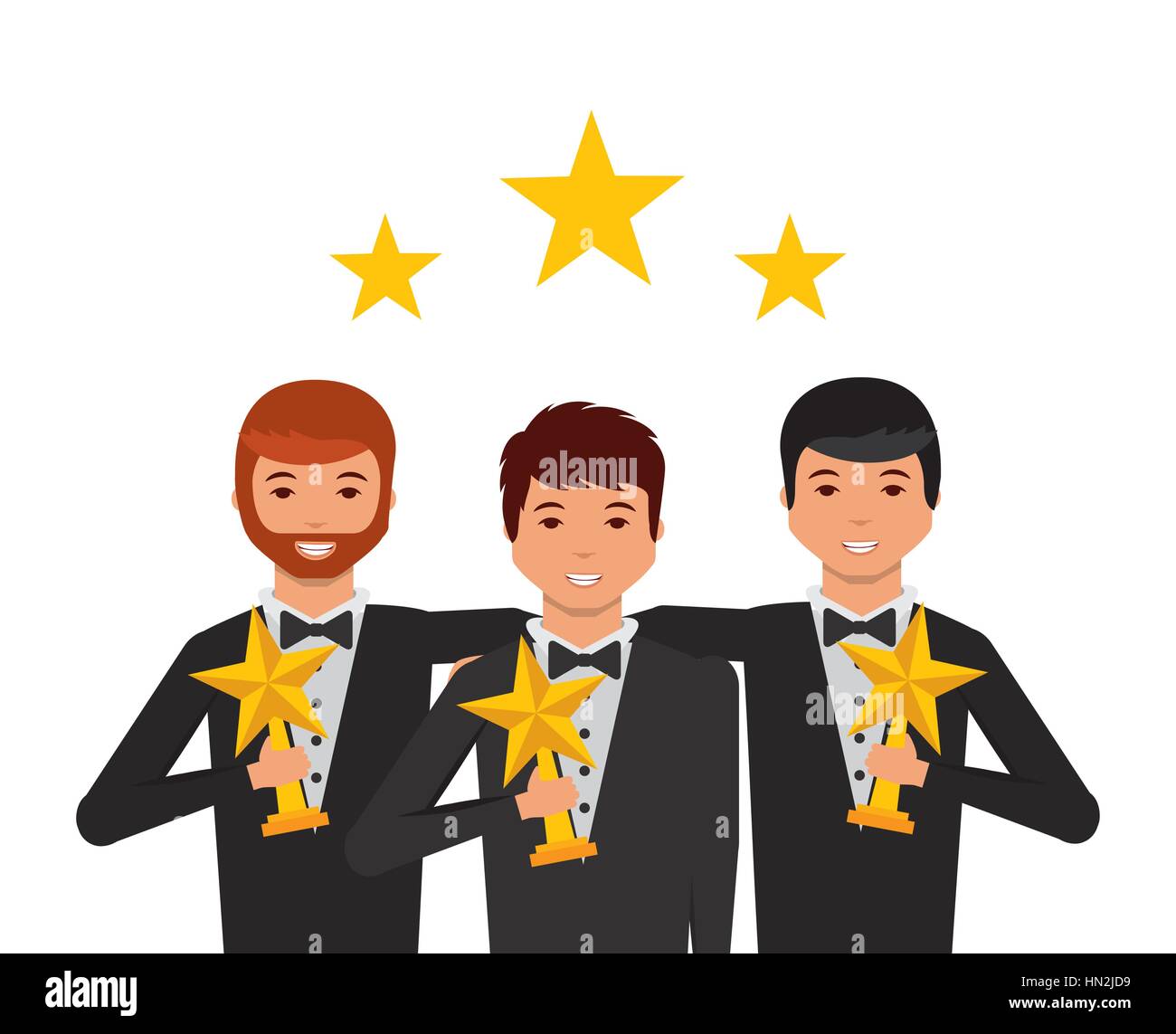 group of actors with stars trophies cartoon icon over white background ...
