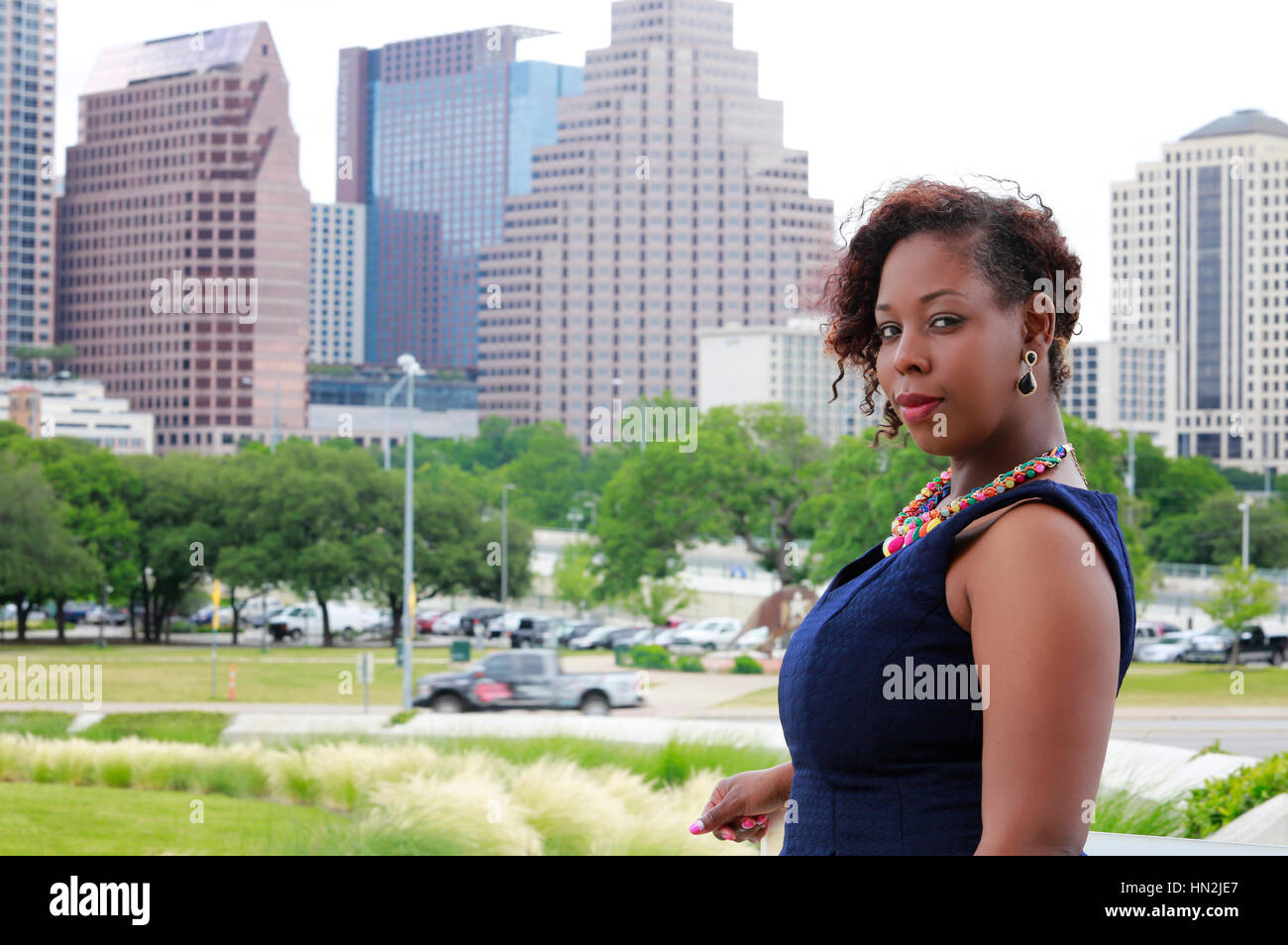 Portrait of Beautiful African American woman on downtown Austin, Texas ...