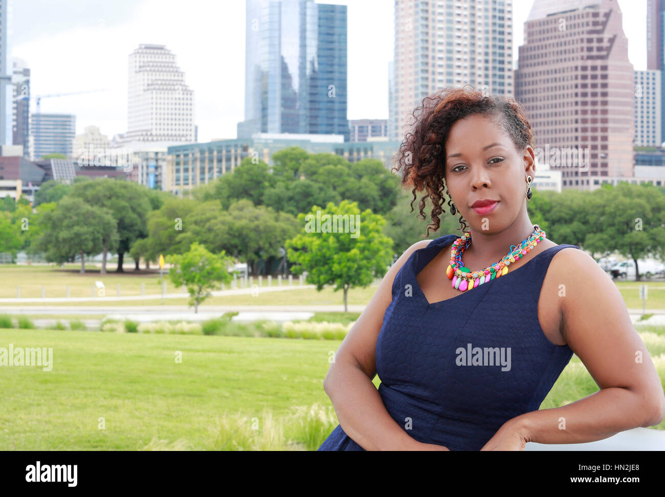 Portrait of Beautiful African American woman on downtown Austin, Texas ...