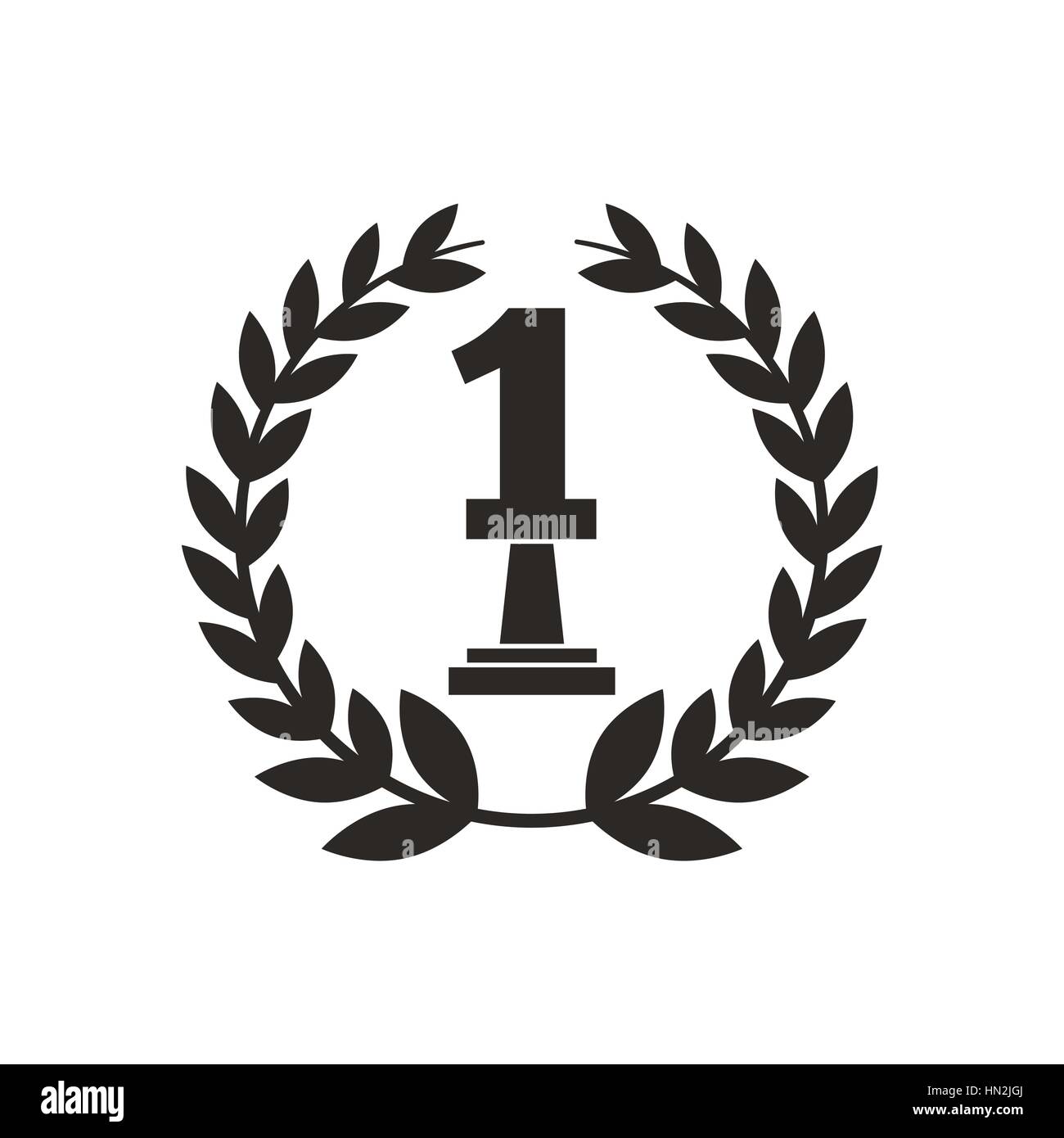 wreath of leaves with number one trophy icon over white background ...