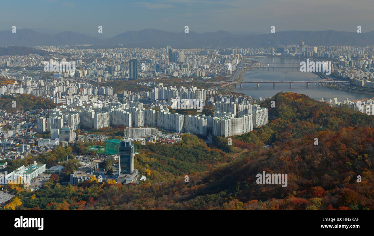 Aerial view of Seoul South Korea Skyline Asia - view from Seoul Tower ...