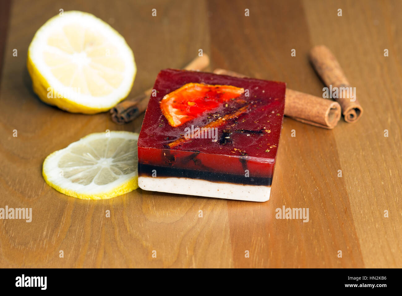 Tri-color soap handmade rectangular shape with lemon and karitsey Stock ...