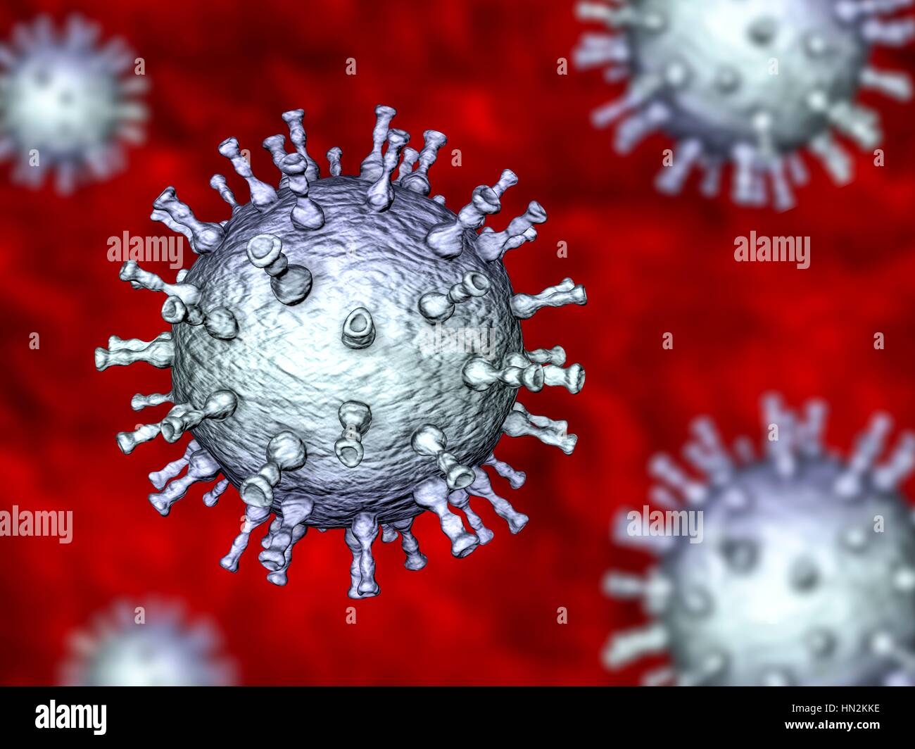 Computer illustration of varicella zoster virus particles, the cause of ...