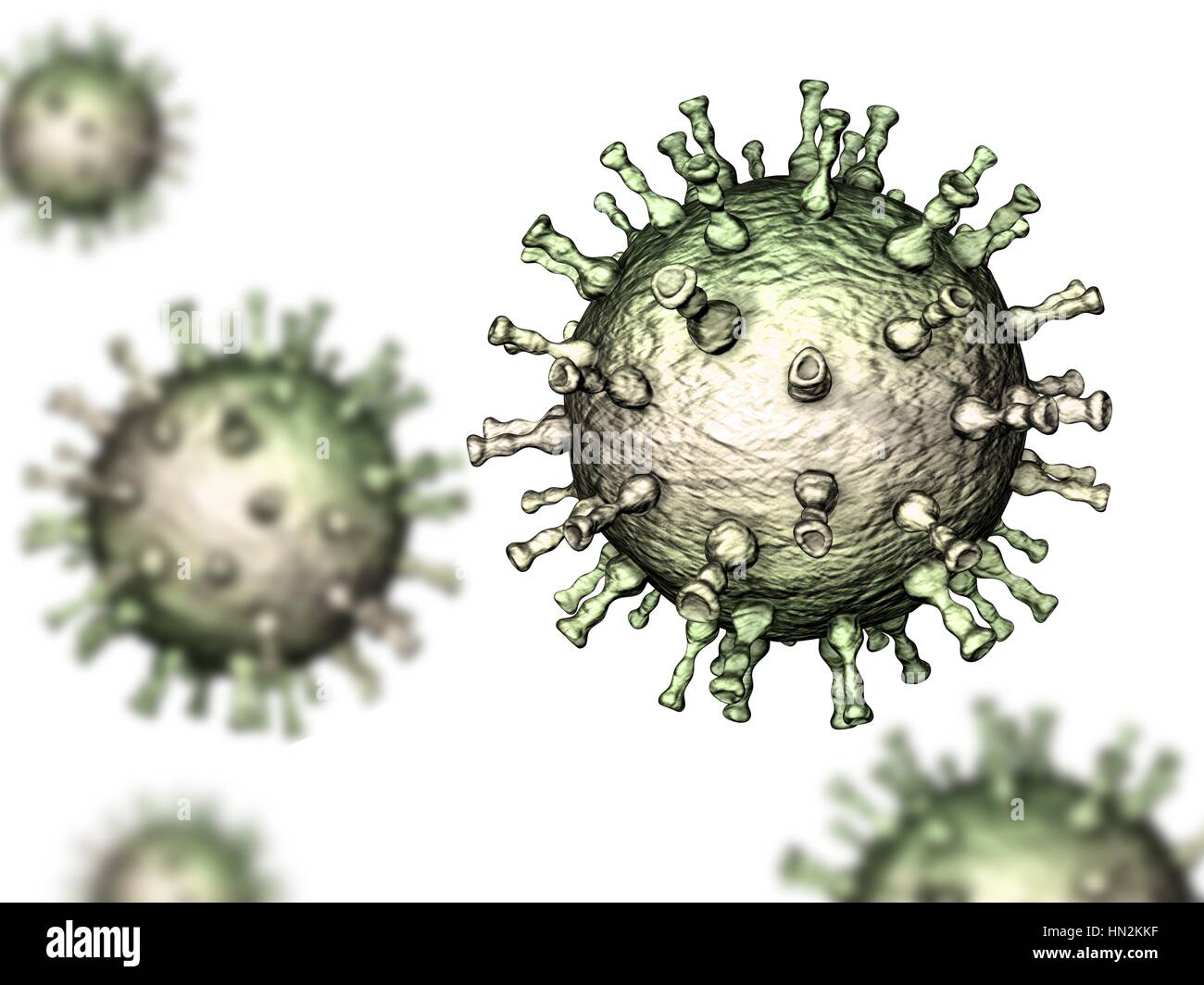 Computer illustration of varicella zoster virus particles, the cause of ...