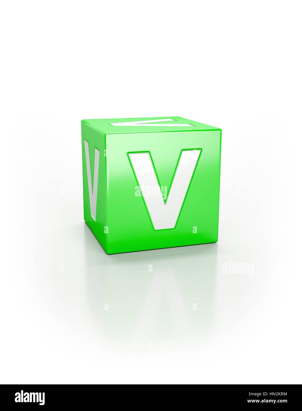Green cube with letter V Stock Photo - Alamy